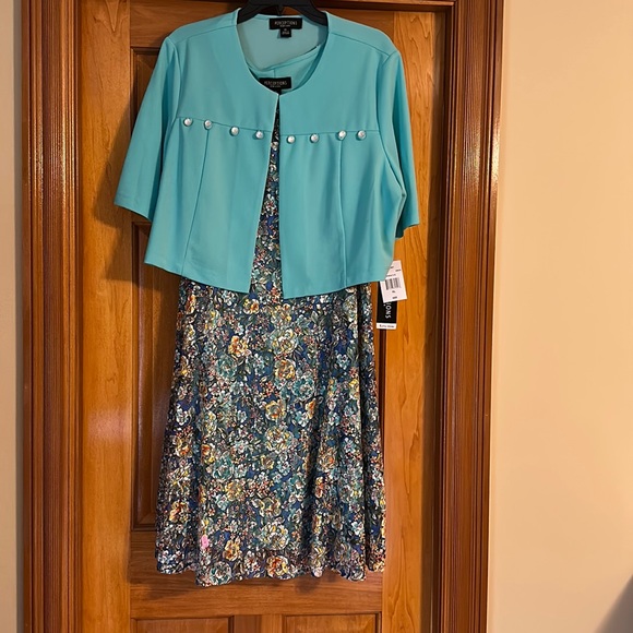 Perceptions | Dresses | Perceptions Aqua Print Dress With Aqua Shrug ...